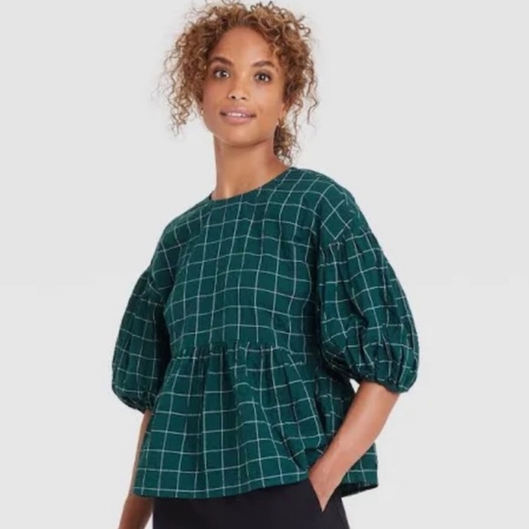 a new day | Tops | A New Day Blouse Green And White Window Pane M ...